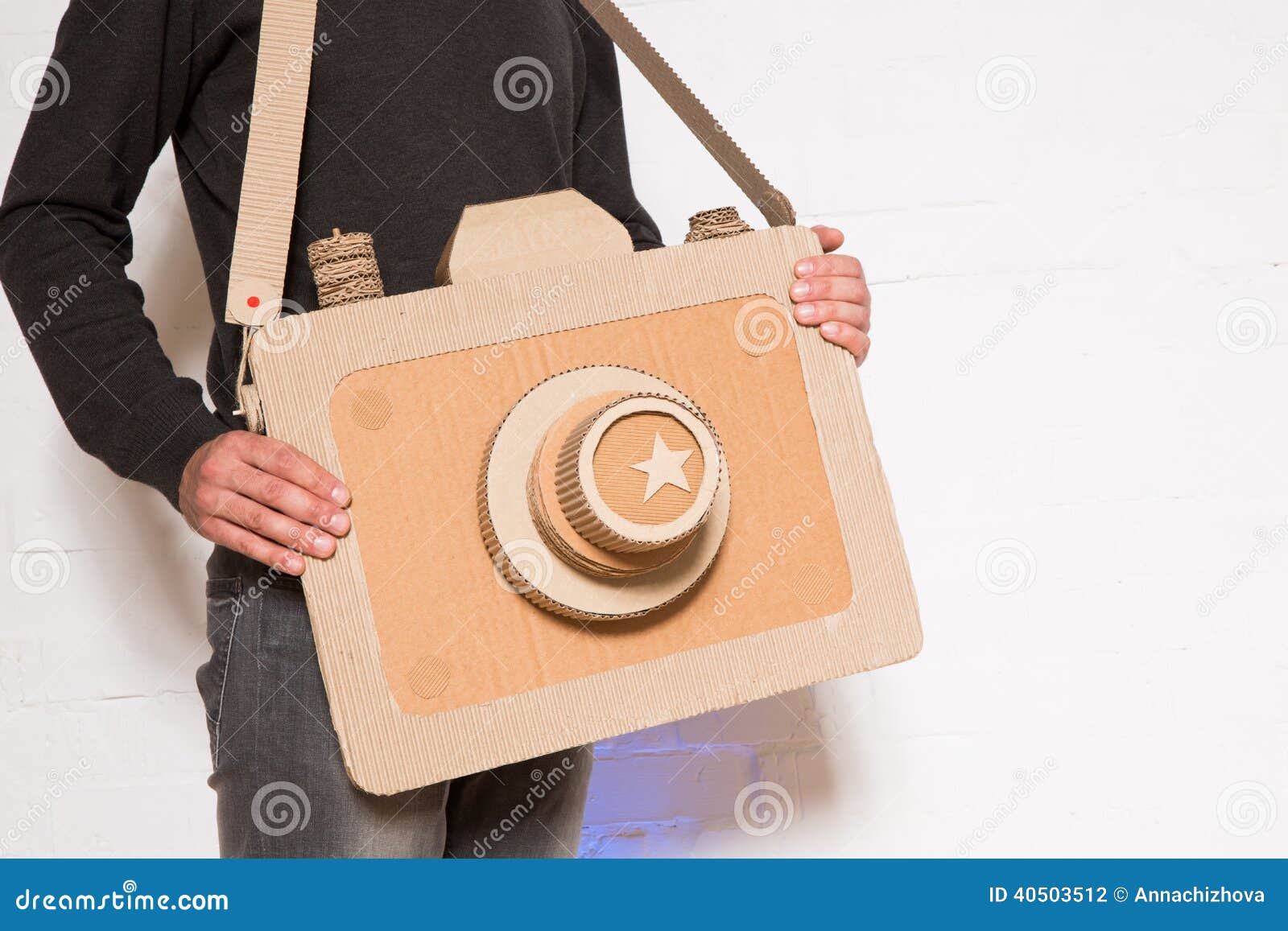 A Man with a Cardboard Camera Stock Photo - Image of king, gift: 40503512