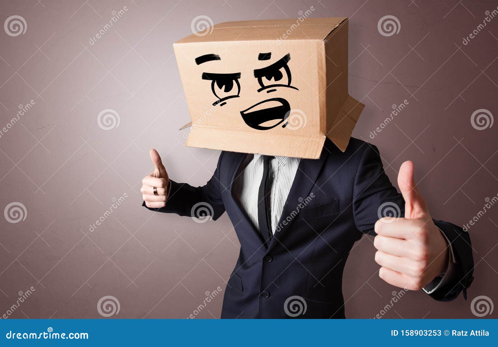 Man with cardboard head stock image. Image of feedback - 158903253
