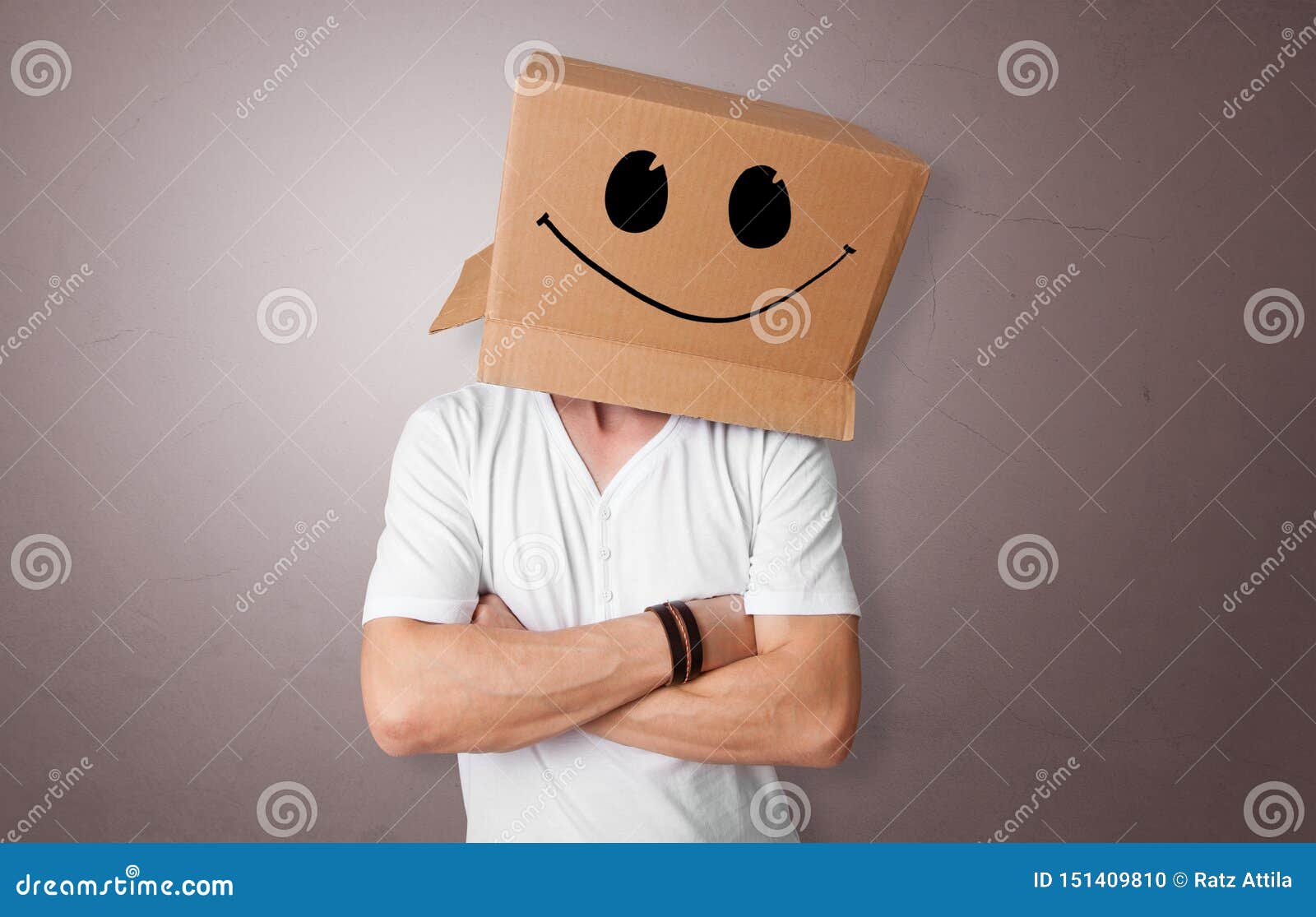 Man with cardboard head stock photo. Image of disappointed - 151409810