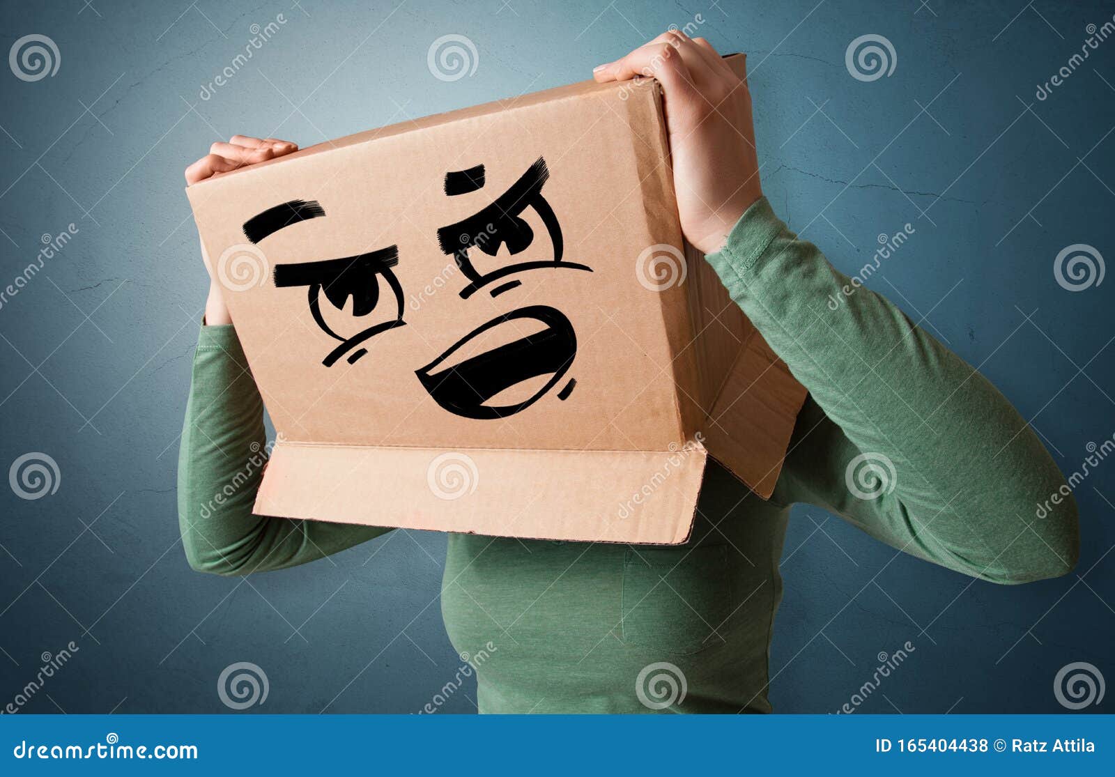Man with cardboard head stock photo. Image of hidden - 165404438
