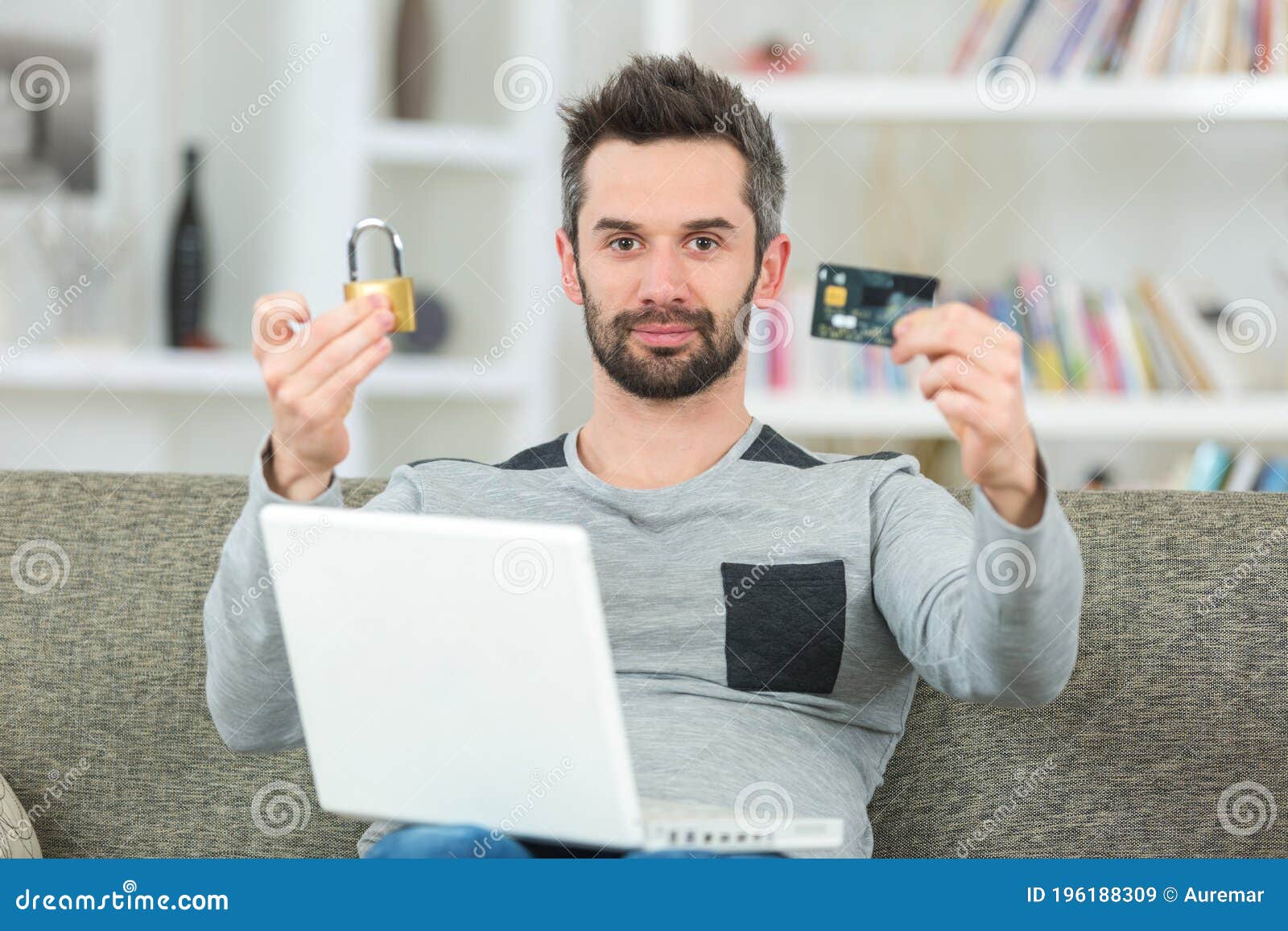 Man Careful in Using Card Online Stock Image - Image of shop ...