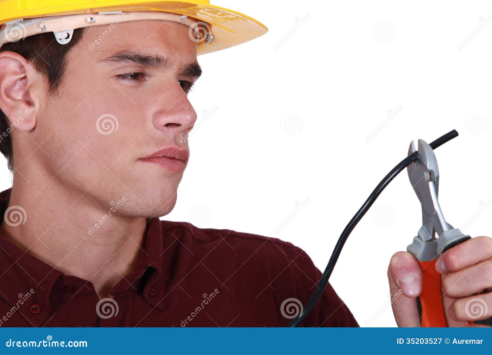 Man carefully cutting wire stock image. Image of pliers - 35203527