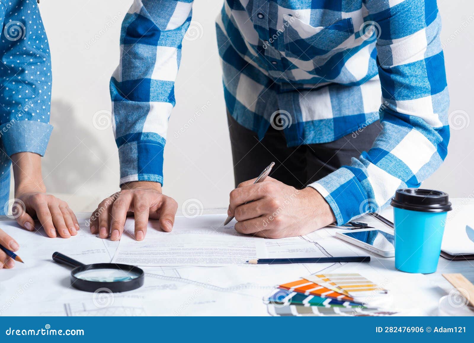Man Carefully Studying Technical Drawing Stock Photo - Image of ...