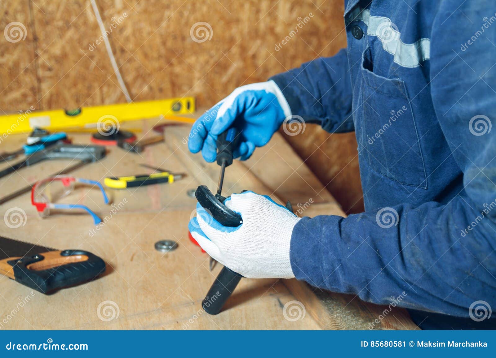 Man Carpenter in His Home Manufactory Stock Image - Image of passion ...
