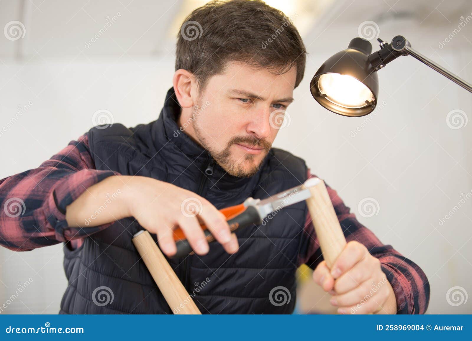 Man Carpenter with Screwdriver in Hand Working Stock Photo - Image of ...
