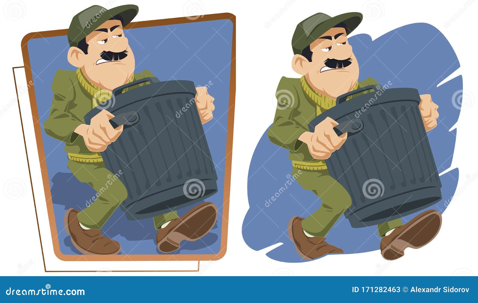 Man Carries Garbage Tank. Funny People Stock Vector - Illustration of ...