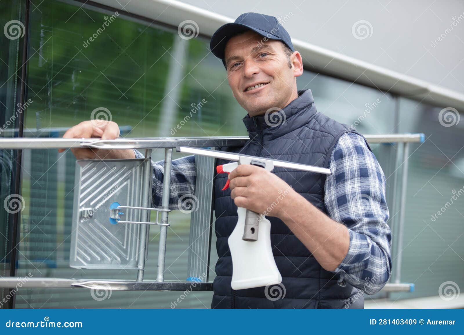 Man Carries Ladder To Clean Windows Stock Image - Image of service ...