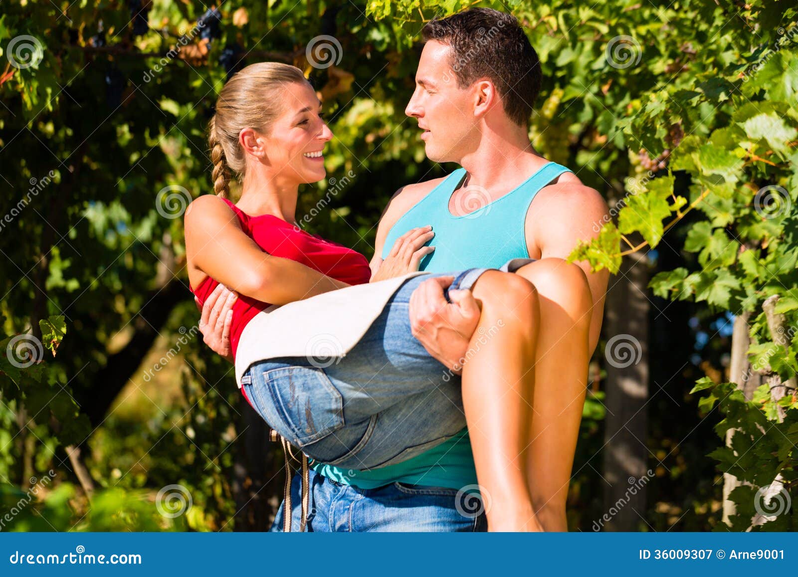 Man Carries Woman On His Arms In Vineyard Stock Image Image Of Vine