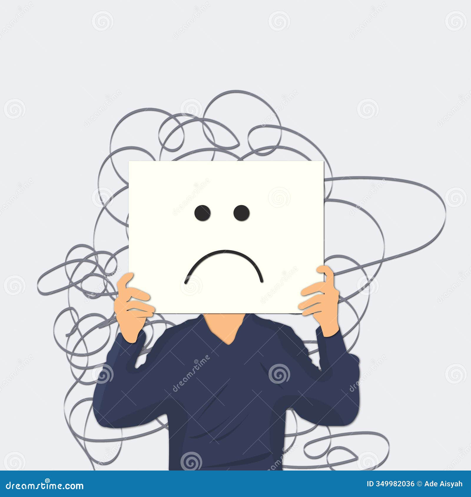 Man Carry a Board Feeling Sad with Tangled Threads Mental Illness Stock ...