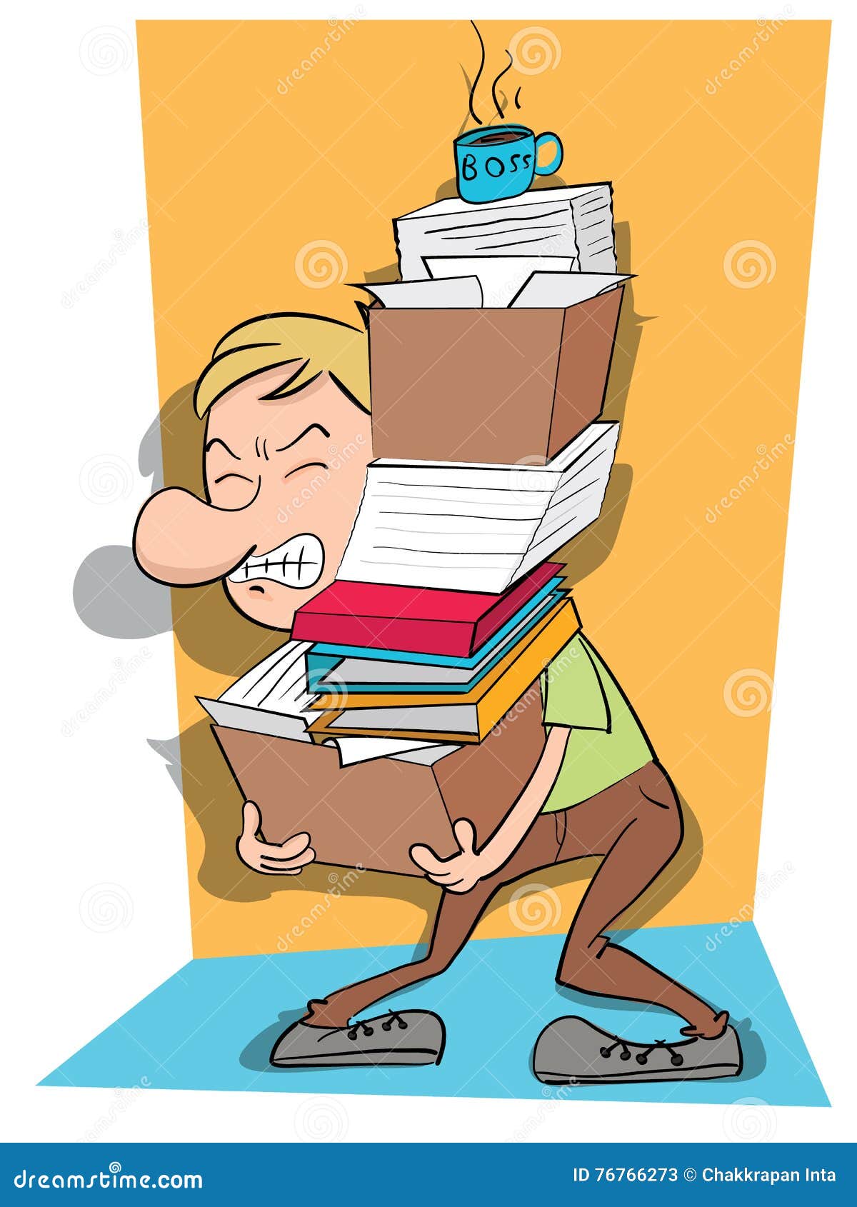 Man Carry a Stack of Files. Stock Vector - Illustration of stress ...