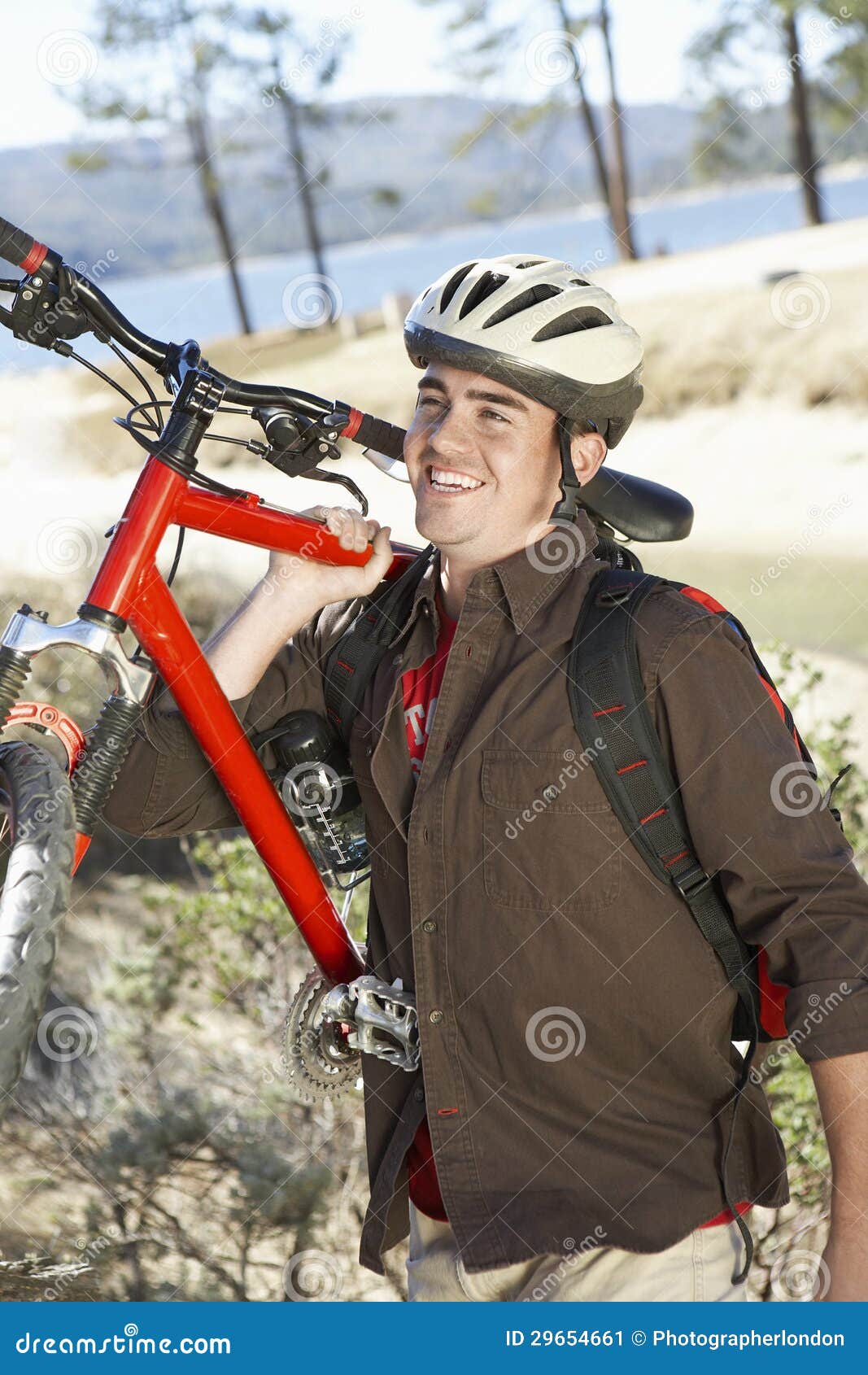Man Carrying Bicycle on Shoulder Stock Image - Image of happiness, bike ...