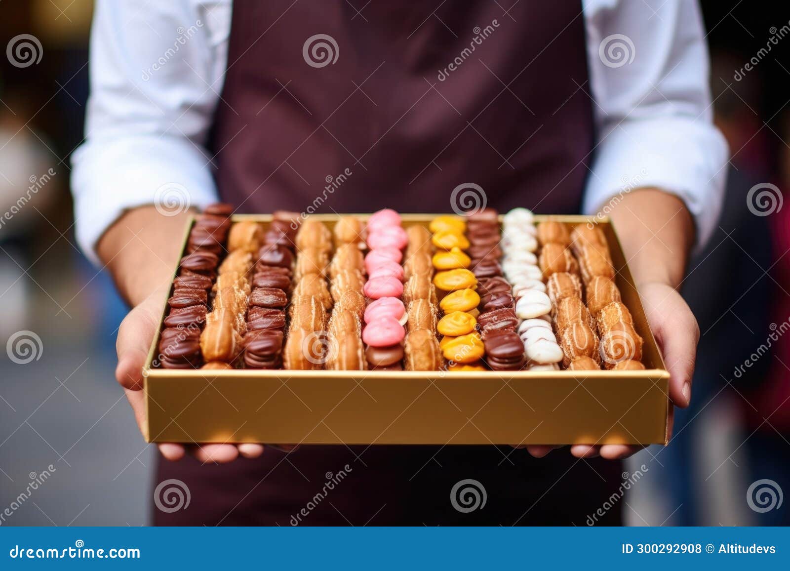 Man Carrying a Box Full of Eclairs at Bakery Stock Photo - Image of ...