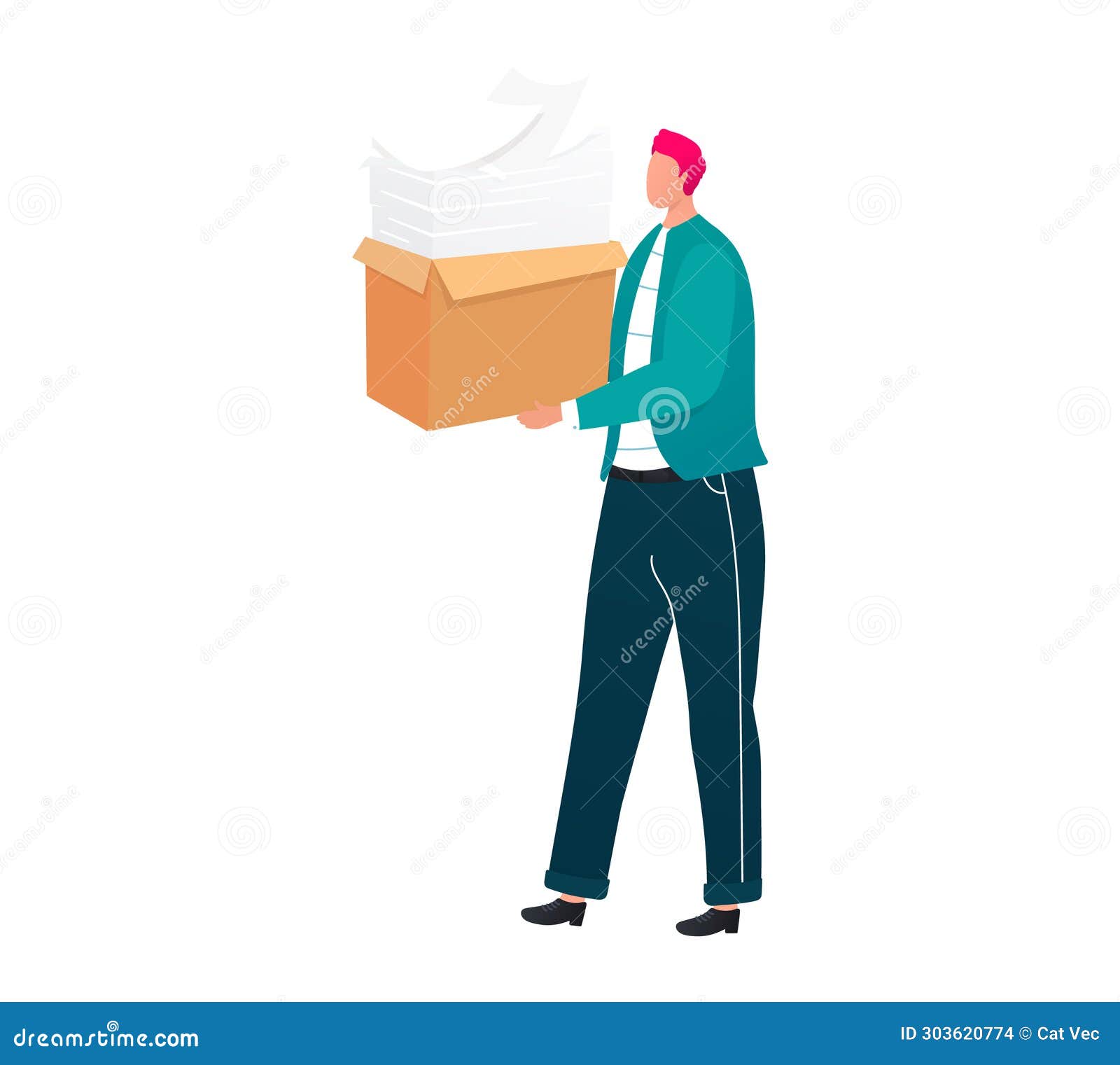Man Carrying Box of Papers, Office Work, Modern Flat Style. Overwhelmed ...