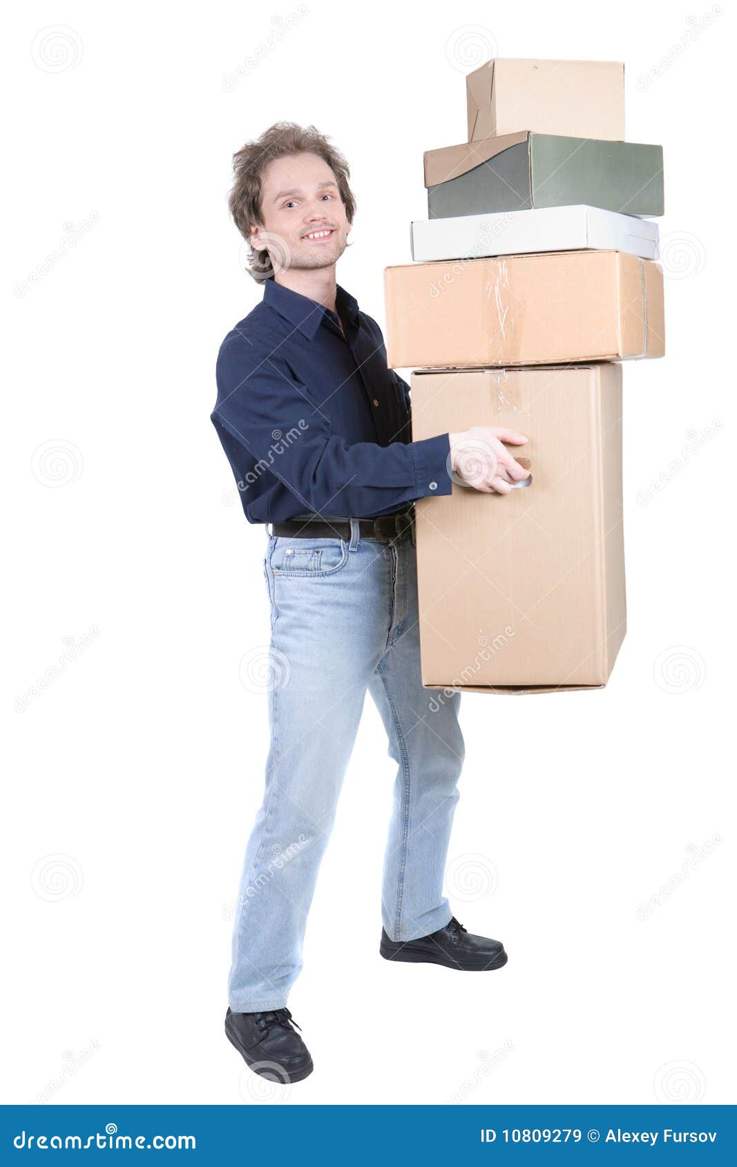 Man carrying boxes stock image. Image of alone, looking - 10809279