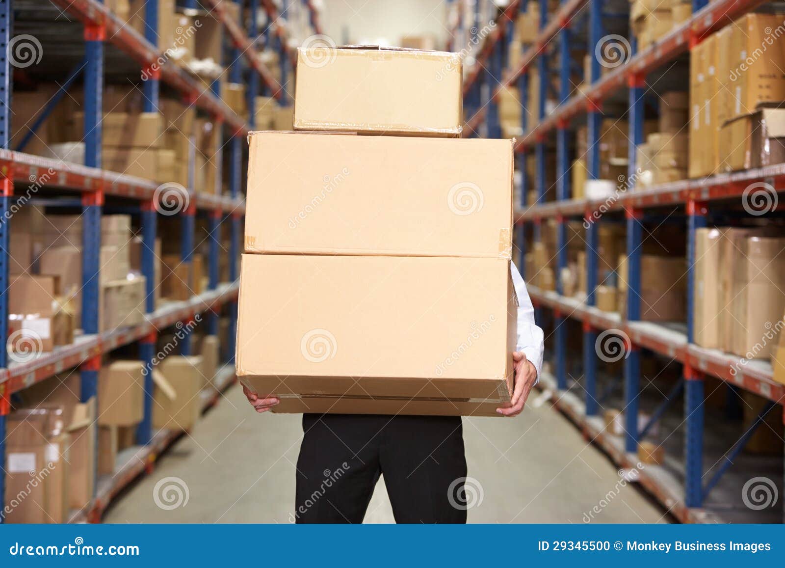 Man Carrying Boxes in Warehouse Stock Photo - Image of business ...
