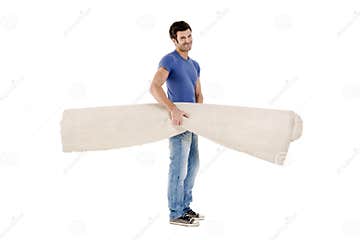 Man carrying a carpet stock image. Image of smile, carry - 17992599