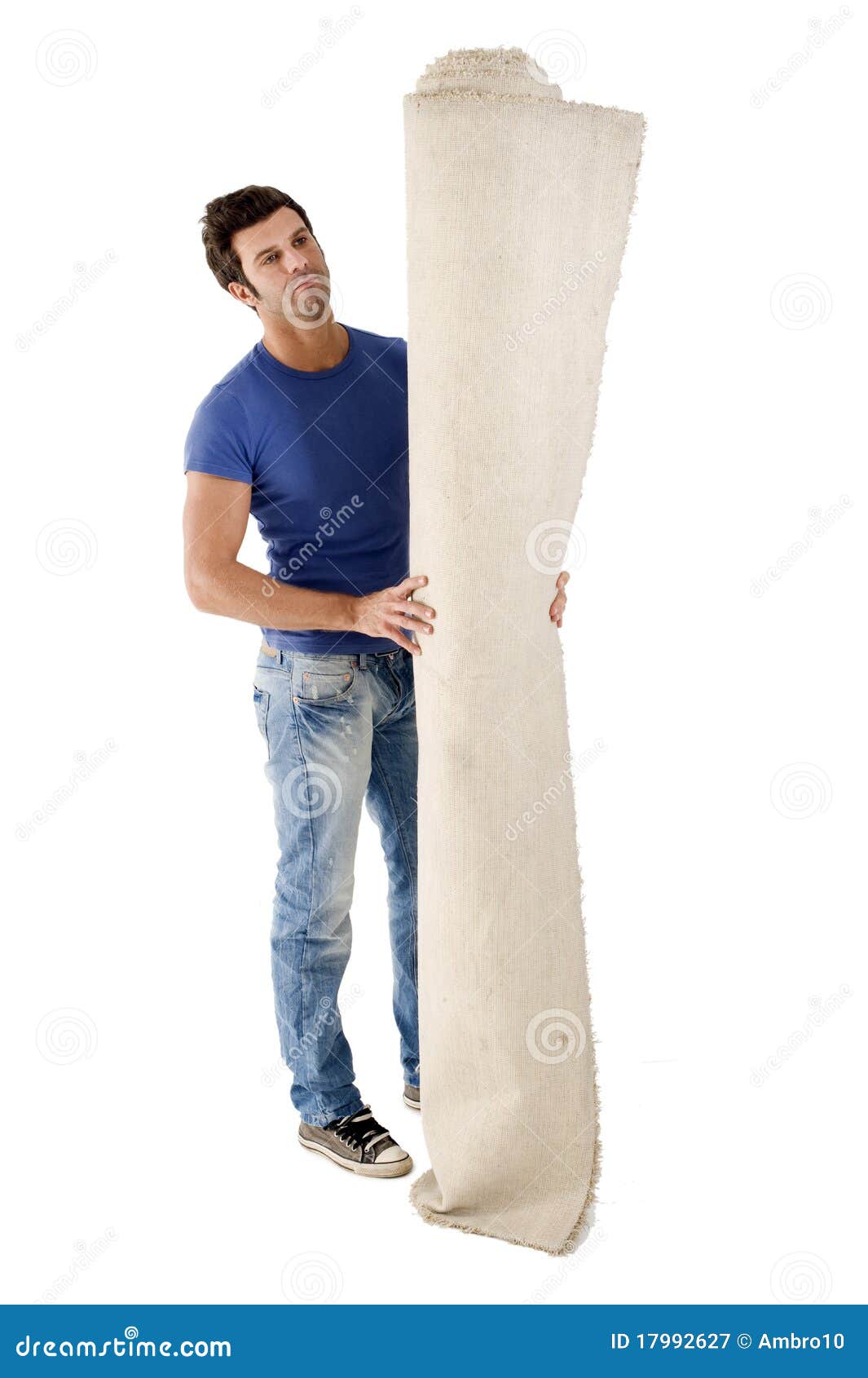 Man carrying a carpet stock image. Image of furnishing - 17992627