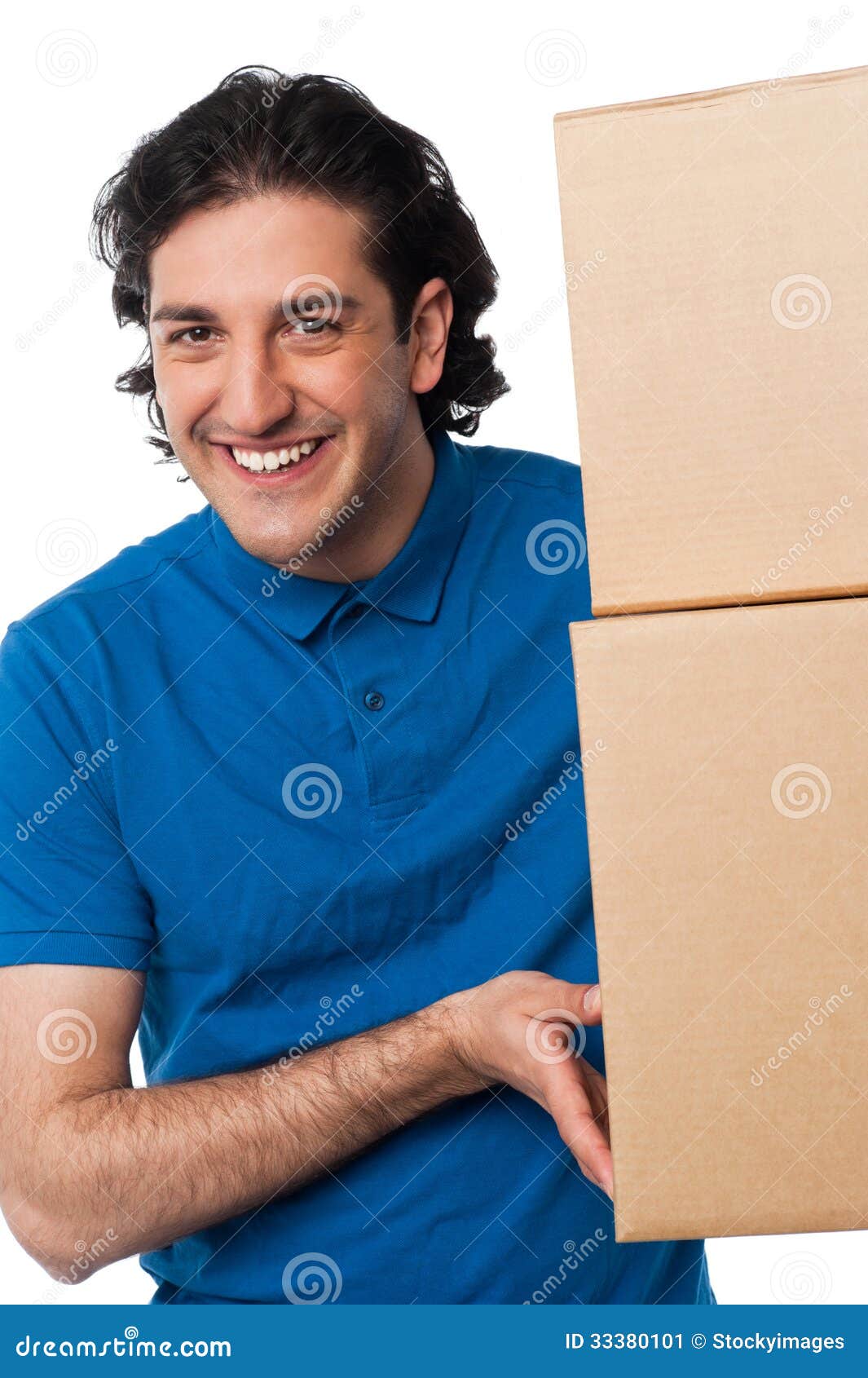 Man Carrying Couple of Cardboard Boxes Stock Image - Image of positive ...