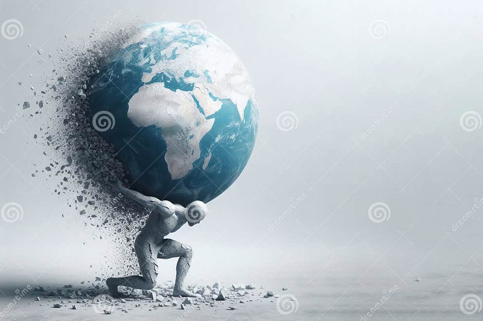A Man Carrying the Earth, Collapsing Under the Weight. Space for Text ...