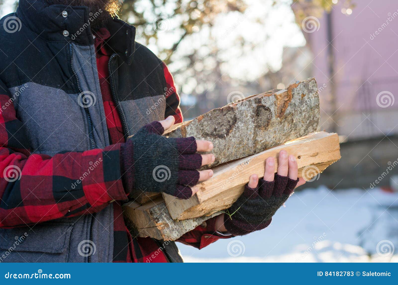 Man Carrying Firewood in the Yard Stock Image - Image of pile, heat ...