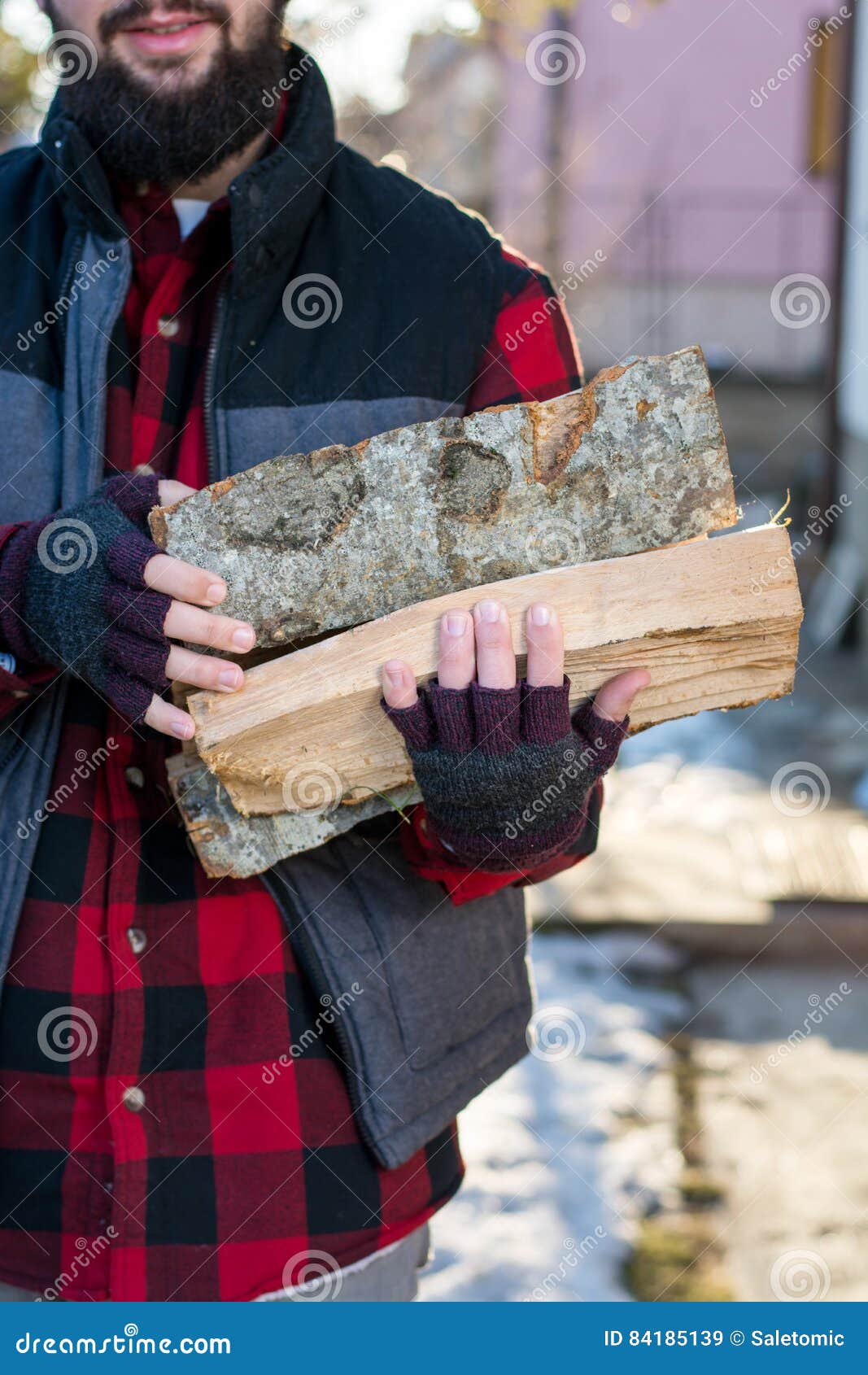 Man Carrying Firewood in the Yard Stock Image - Image of male ...