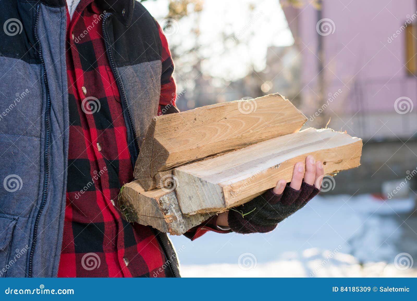 Man Carrying Firewood in the Yard Stock Image - Image of daylight, heat ...