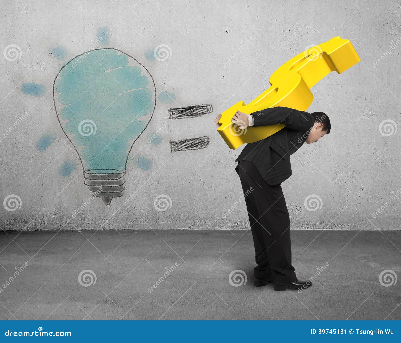 Man Carrying Gold Money With Glowing Bulb Drawing Royalty-Free Stock ...