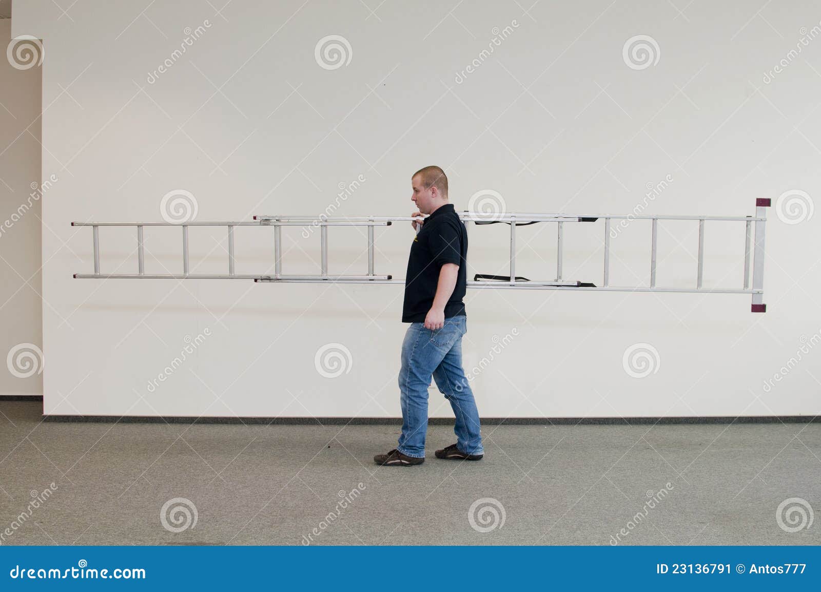 Man carrying a ladder stock image. Image of blue, carpenter - 23136791