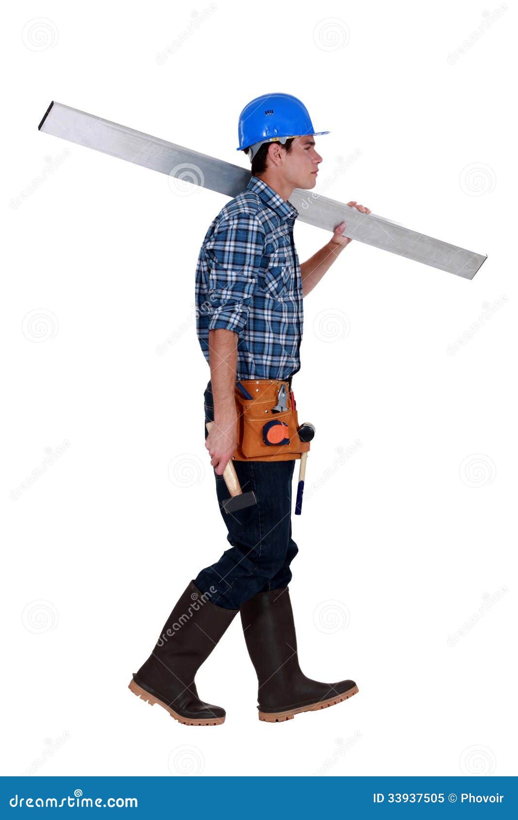 Man carrying metal beam stock image. Image of beam, crain - 33937505