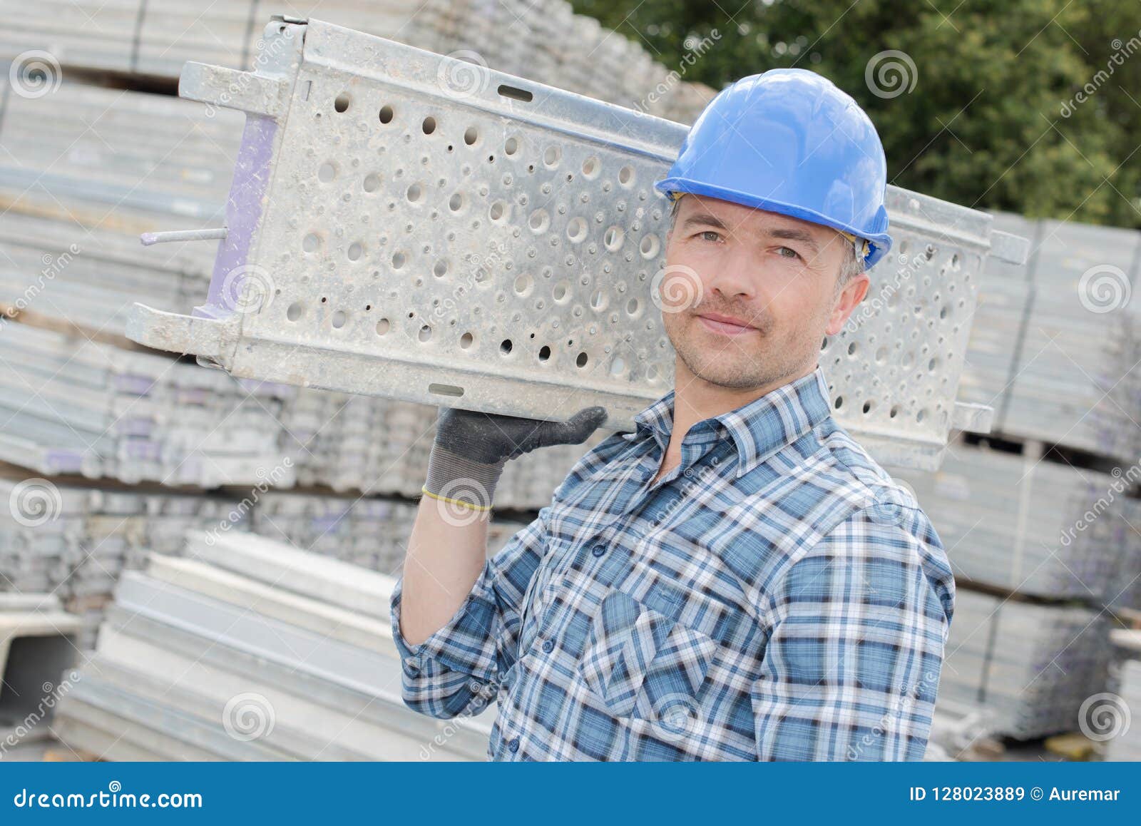 Man Carrying Metal Platform Stock Image - Image of perforated, smile ...