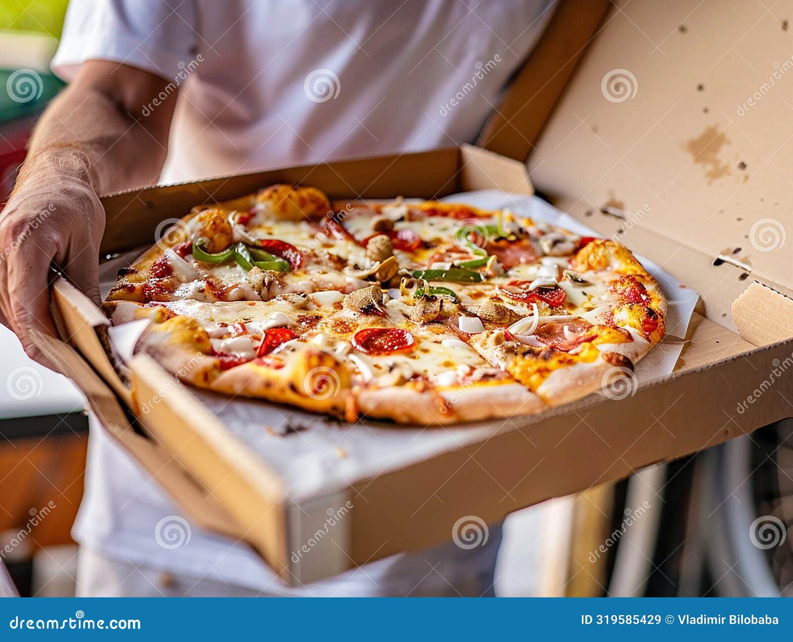 Man Holding Pizza in Pizza Box. Stock Illustration - Illustration of ...