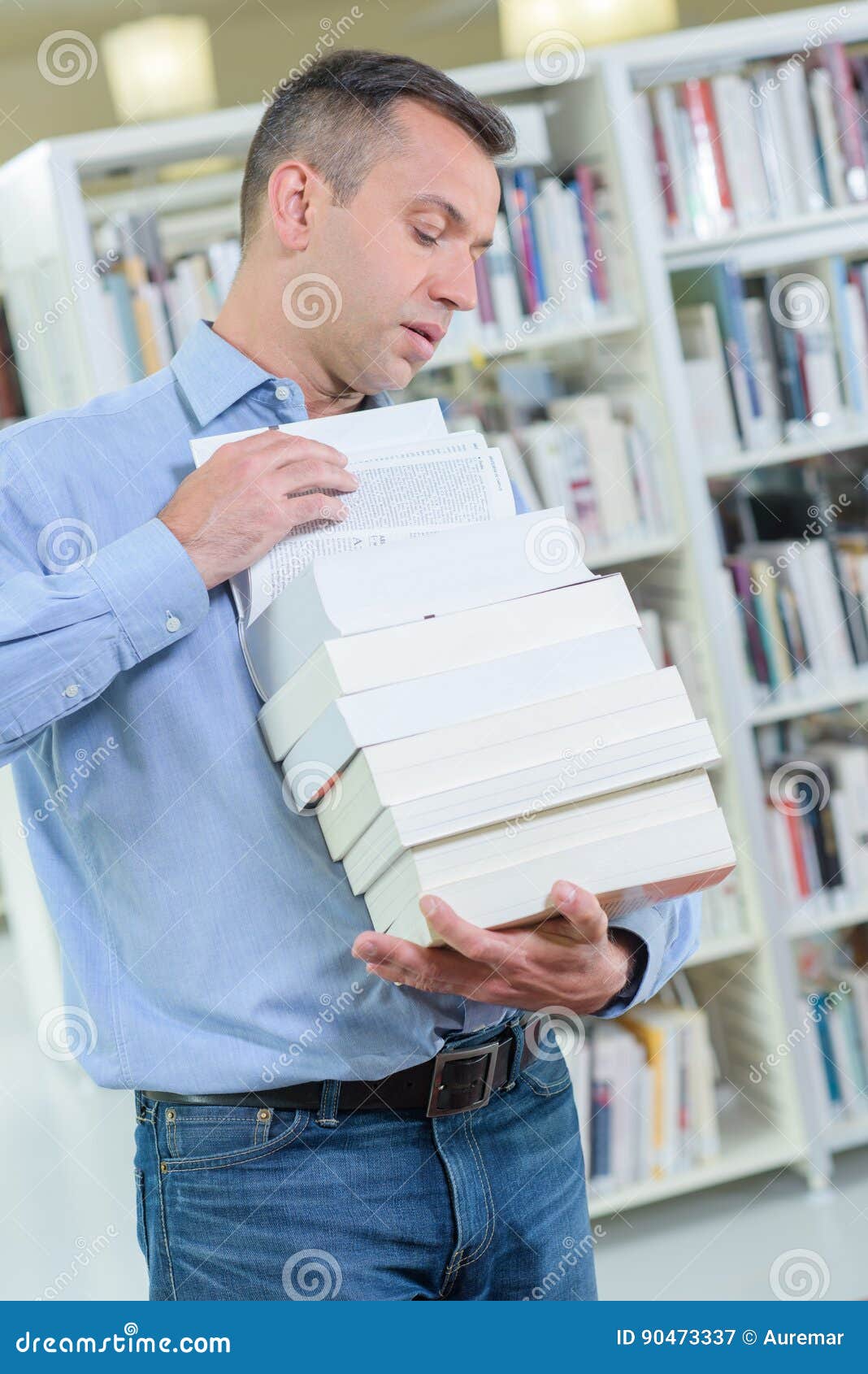 Man Carrying Precarious Stack Books Stock Image - Image of careful ...