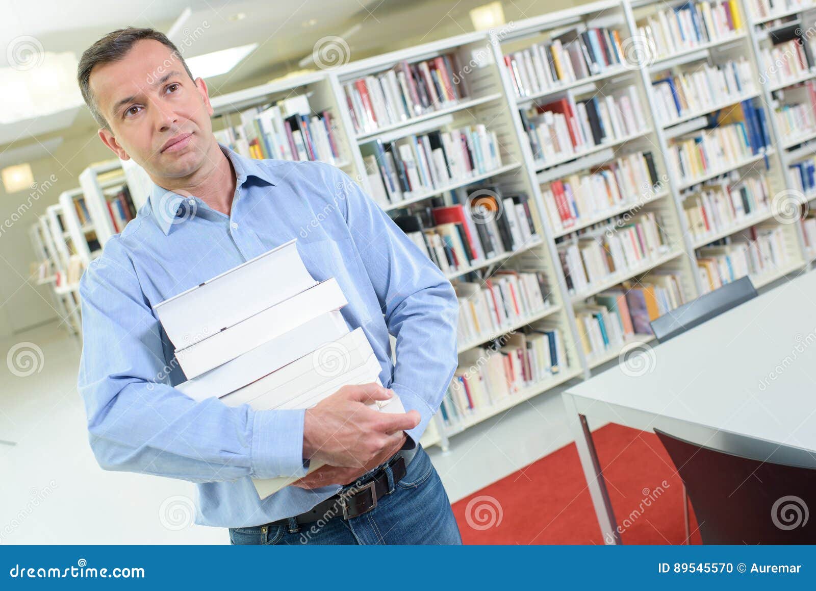 Man Carrying Stack Books in Library Stock Photo - Image of novel ...