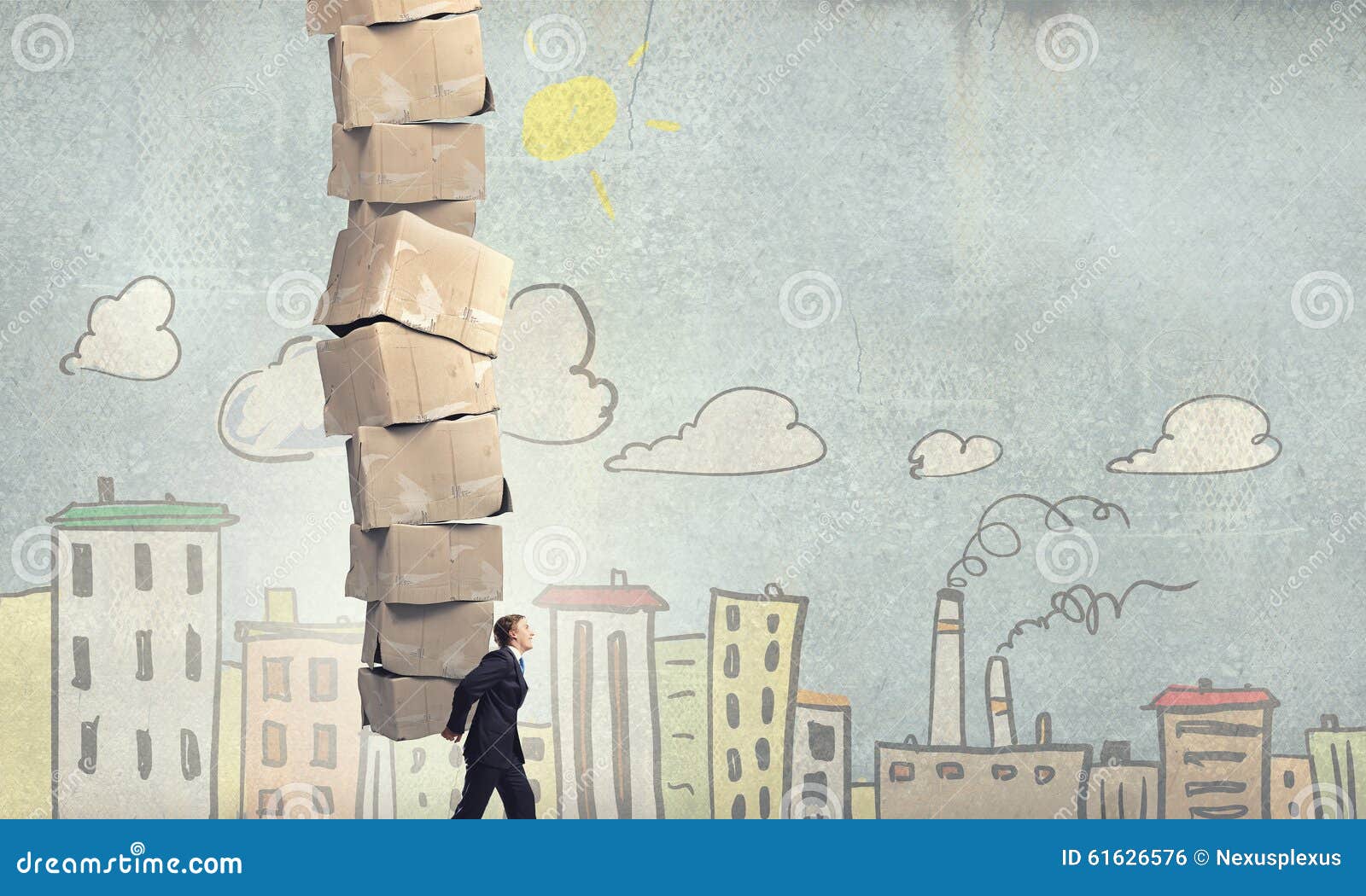 Man with carton boxes stock illustration. Illustration of stress - 61626576