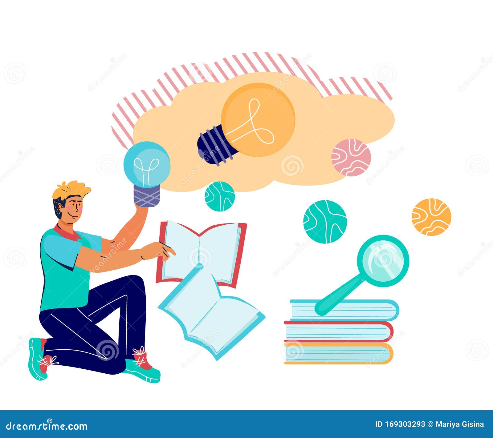 Man Cartoon Character Generating Bright Idea Using Knowledge and ...