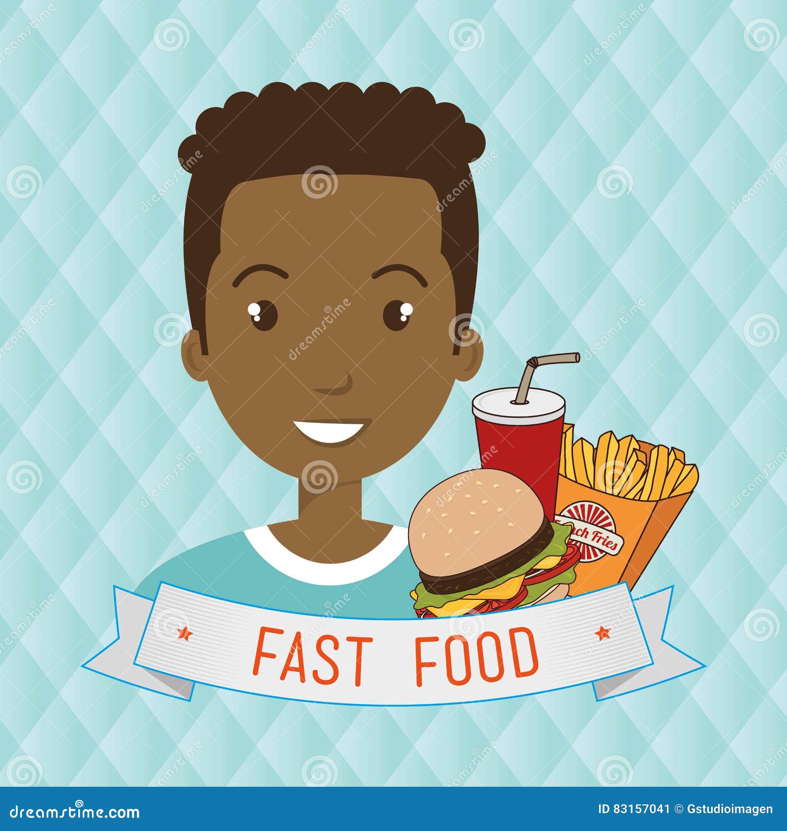 Man cartoon fast food stock illustration. Illustration of cola - 83157041