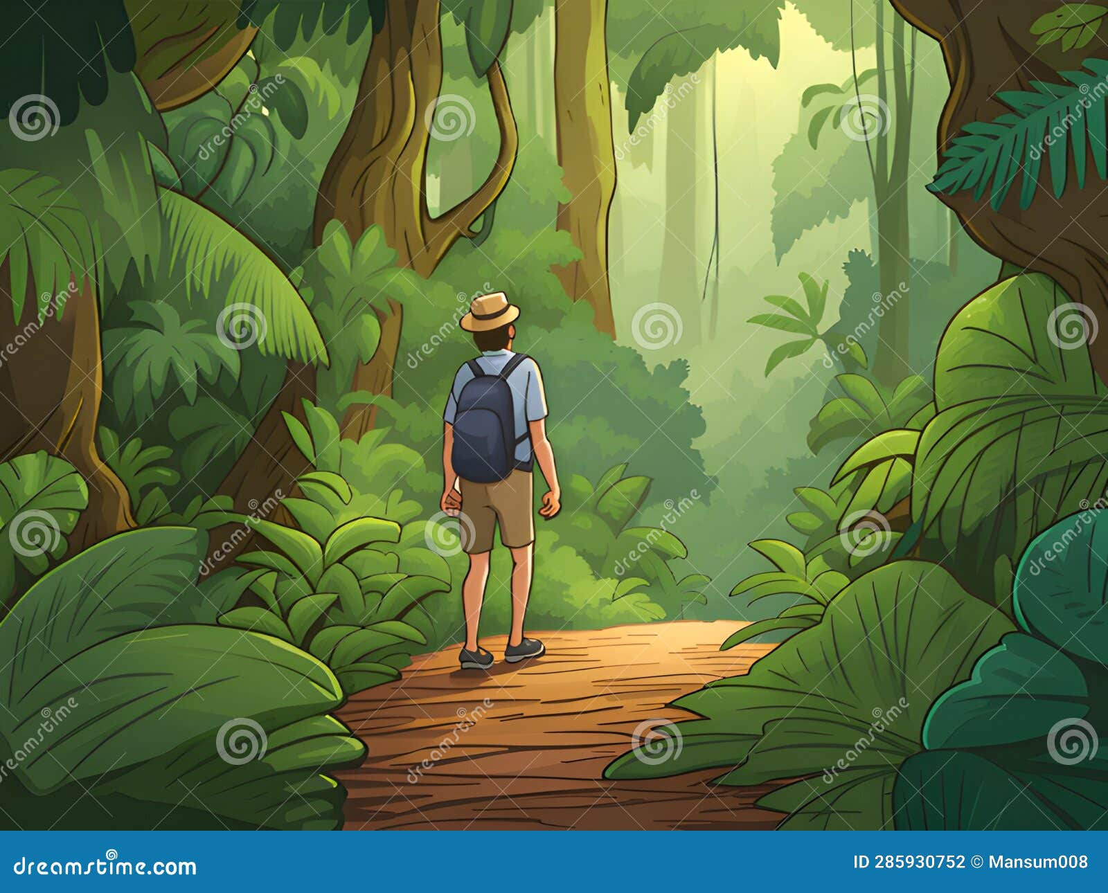 Man Cartoon in the Forest, Ai Generated Stock Illustration ...
