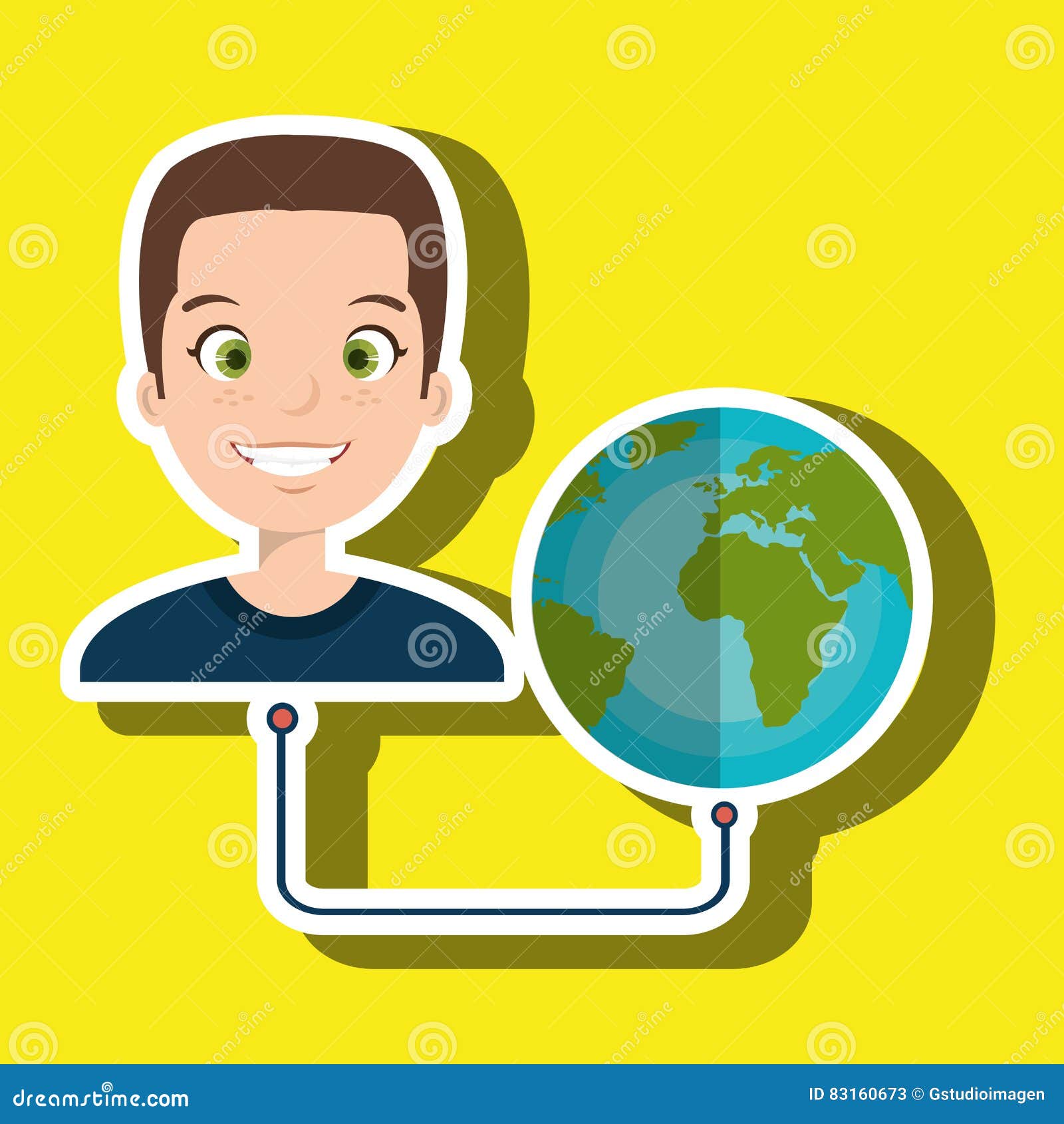 Man Cartoon Globe Planet Connected Stock Illustration - Illustration of ...