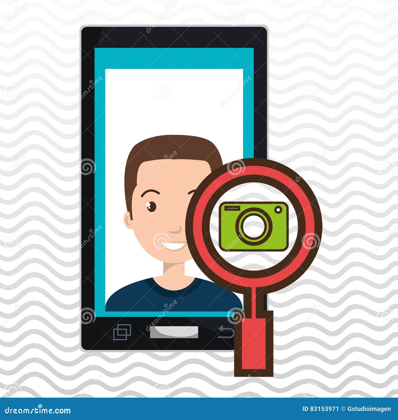 Man Cartoon Smartphone Camera Search Stock Illustration - Illustration ...