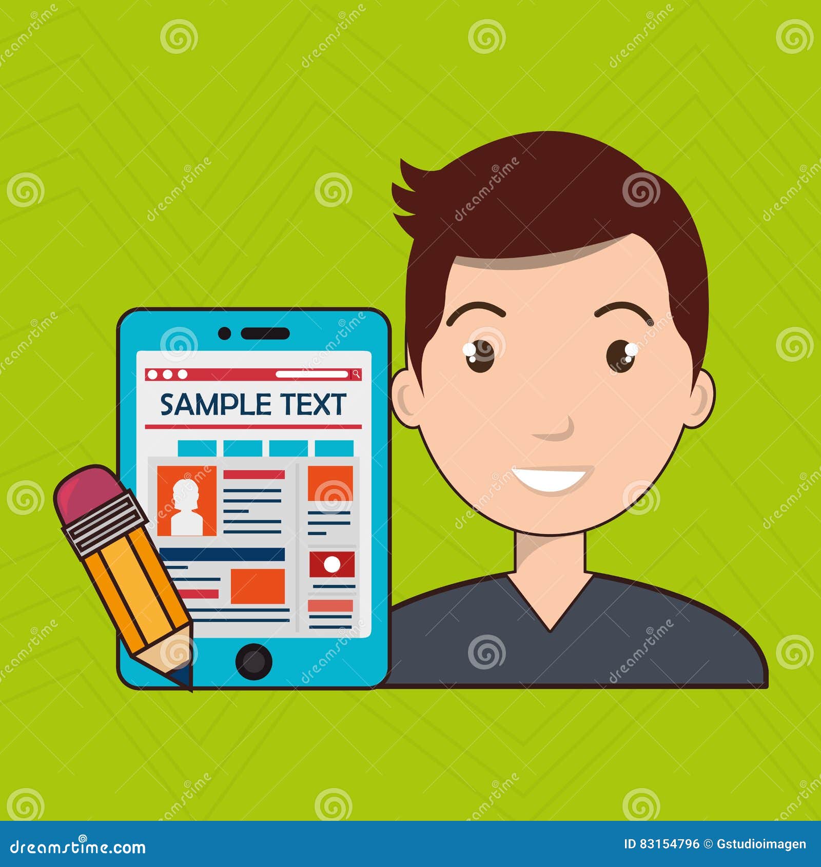 Man Cartoon Smartphone Sample Test Stock Illustration - Illustration of ...