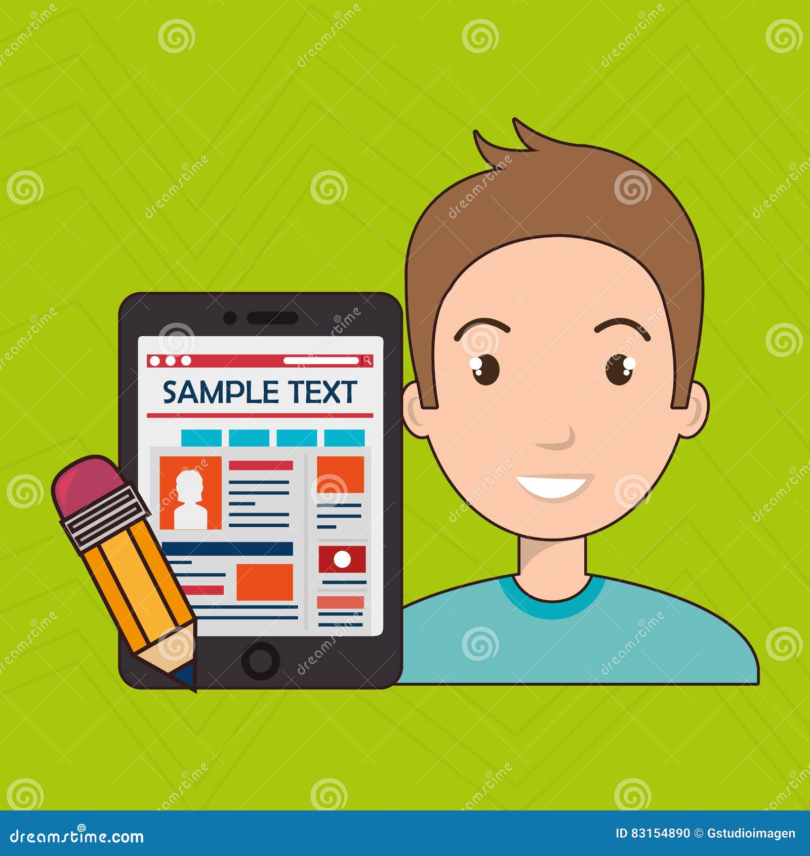Man Cartoon Smartphone Sample Test Stock Illustration - Illustration of ...