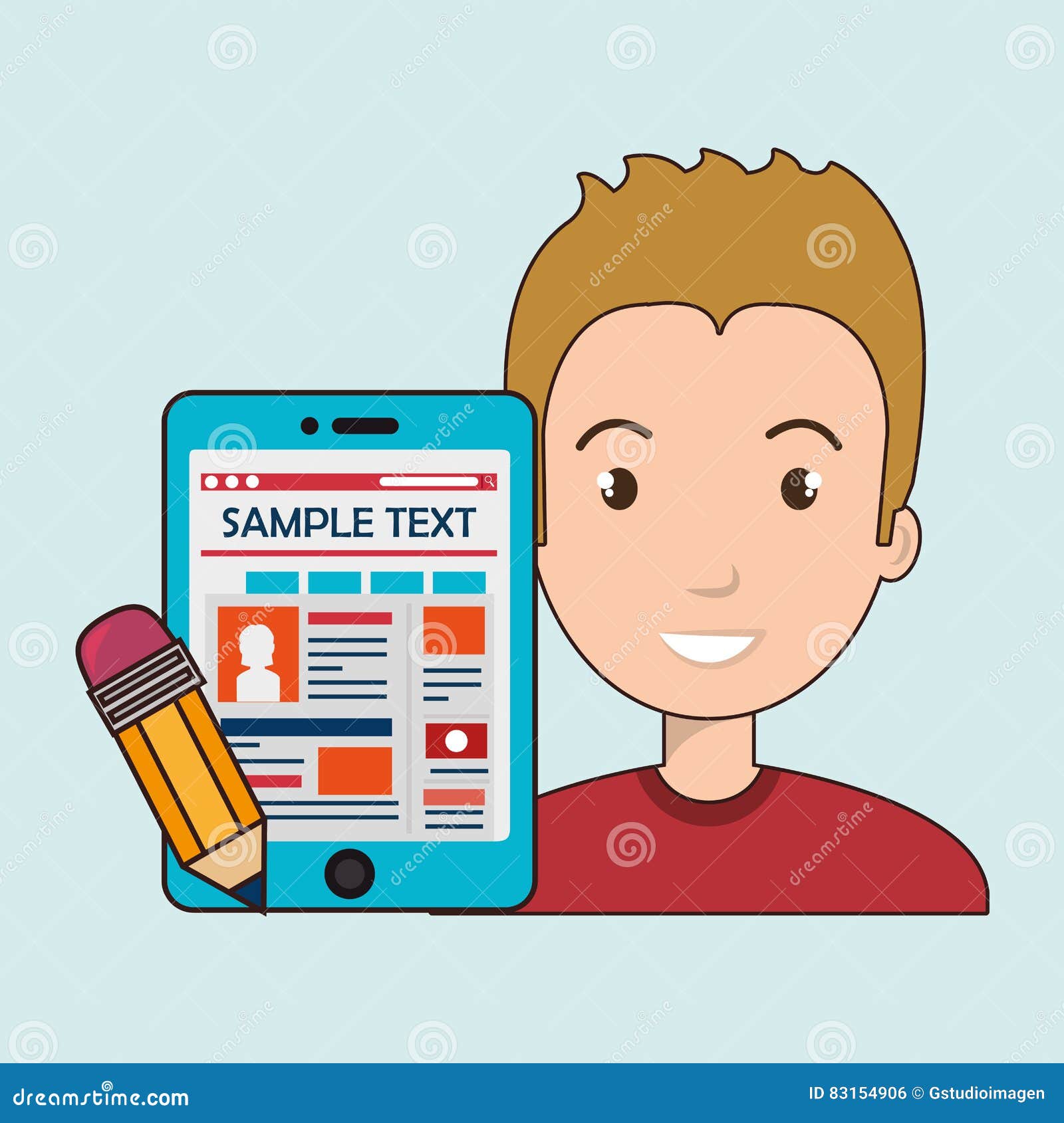 Man Cartoon Smartphone Sample Test Stock Illustration - Illustration of ...