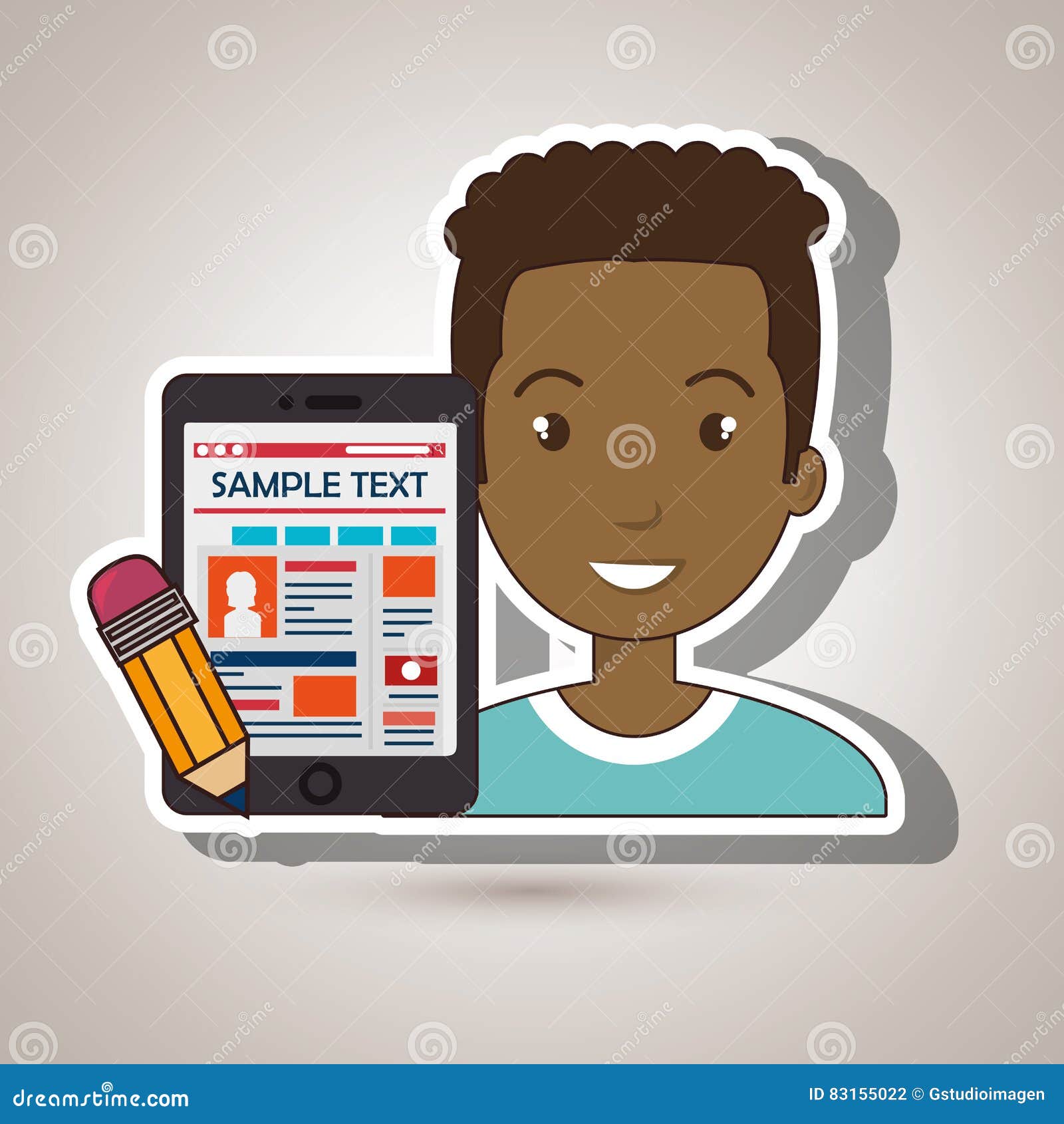 Man Cartoon Smartphone Sample Test Stock Illustration - Illustration of ...