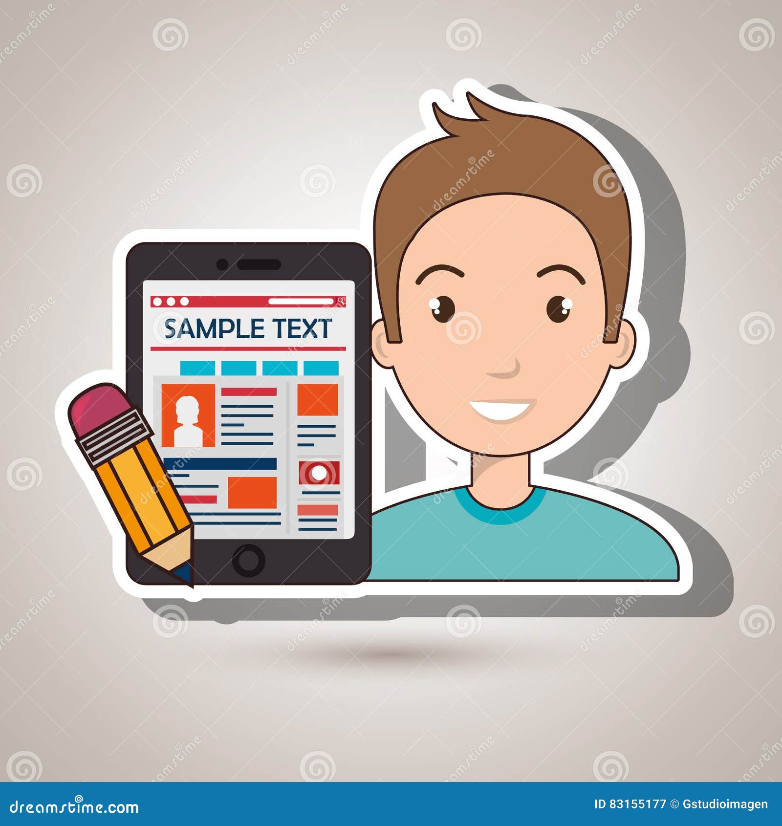 Man Cartoon Smartphone Sample Test Stock Illustration - Illustration of ...