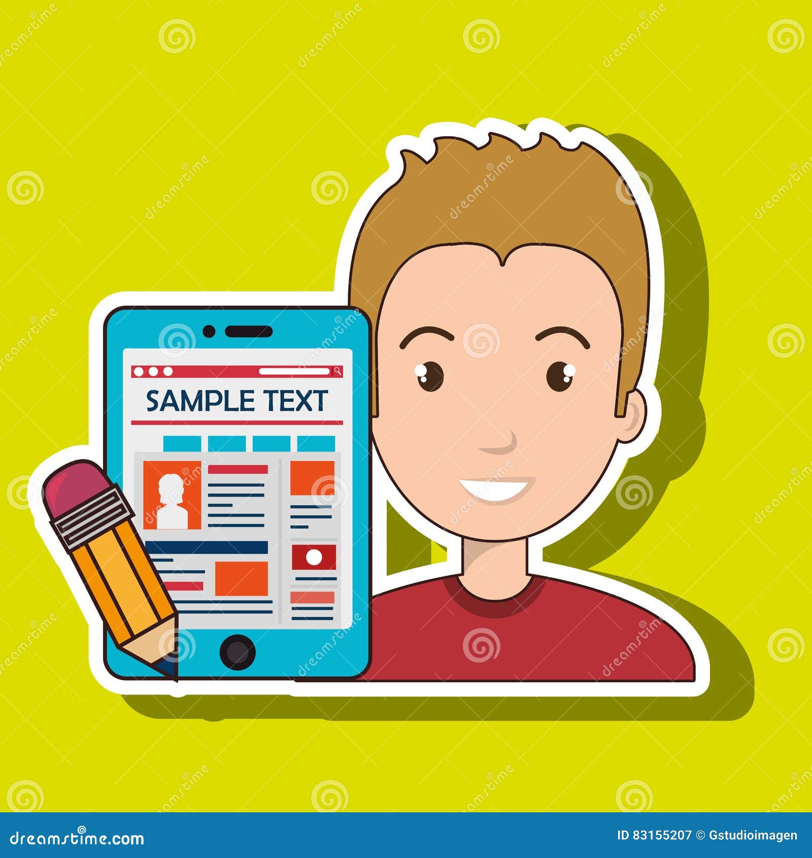 Man Cartoon Smartphone Sample Test Stock Illustration - Illustration of ...