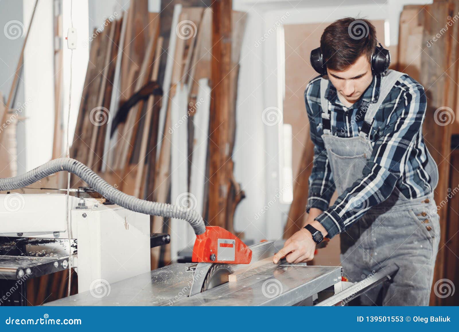 The Carpenter Works with a Tree Stock Image - Image of artisan, joiner ...