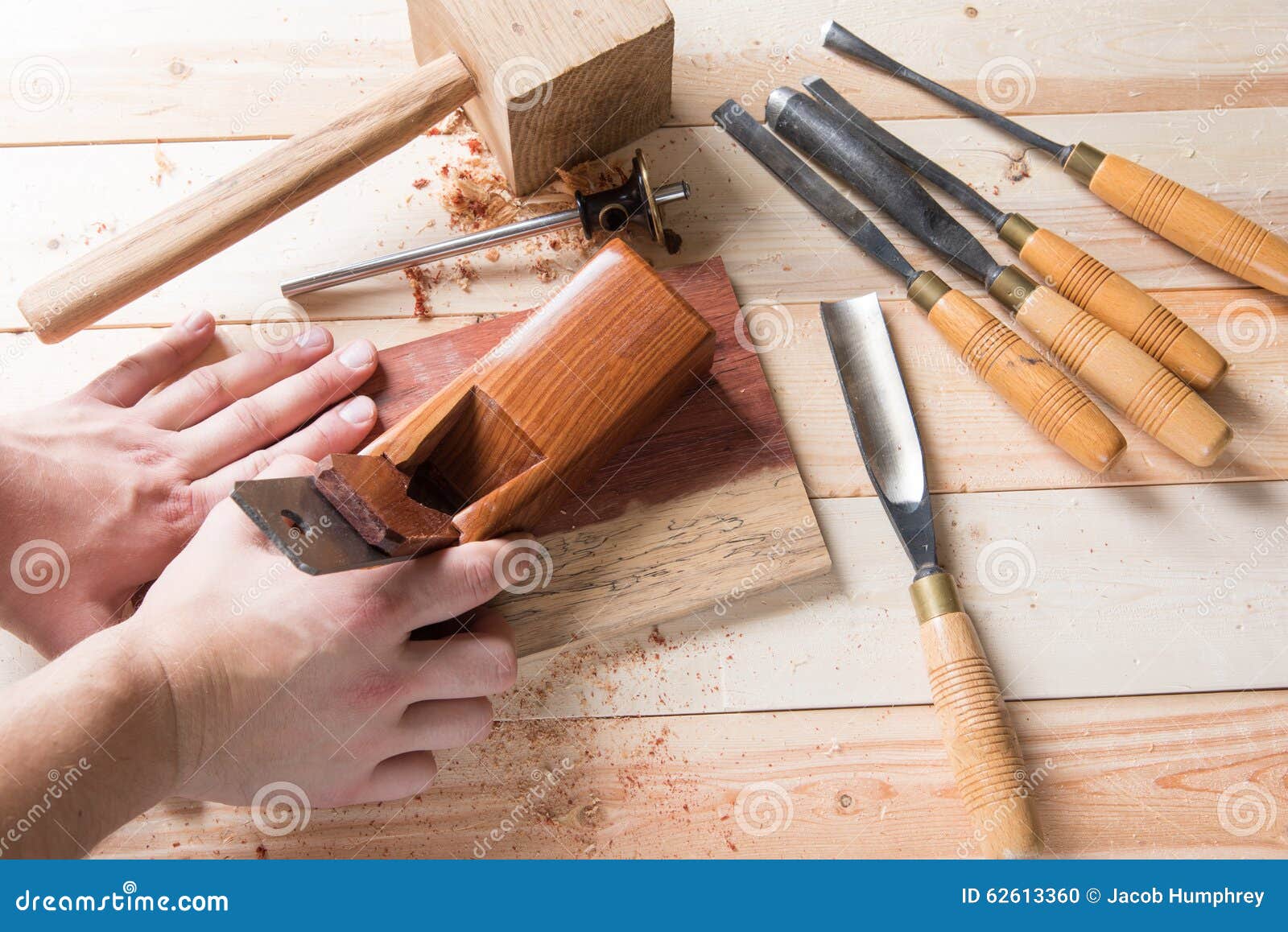 Man Carving Wood with Handtools Stock Photo - Image of plank ...