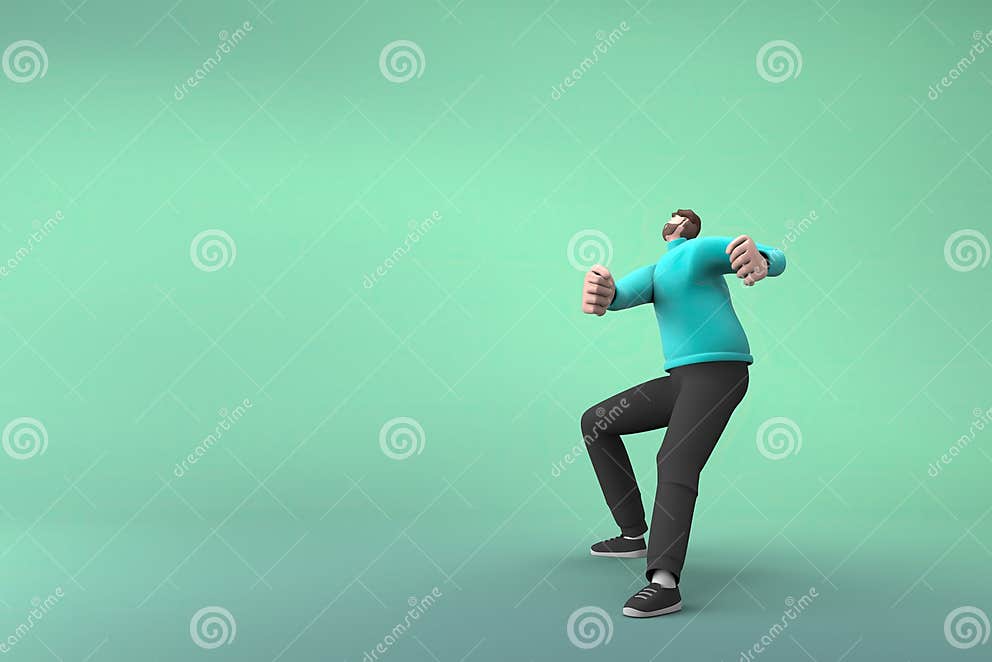 Man in Casual Clothes Making Gestures while Pushing or Pulling. 3D ...