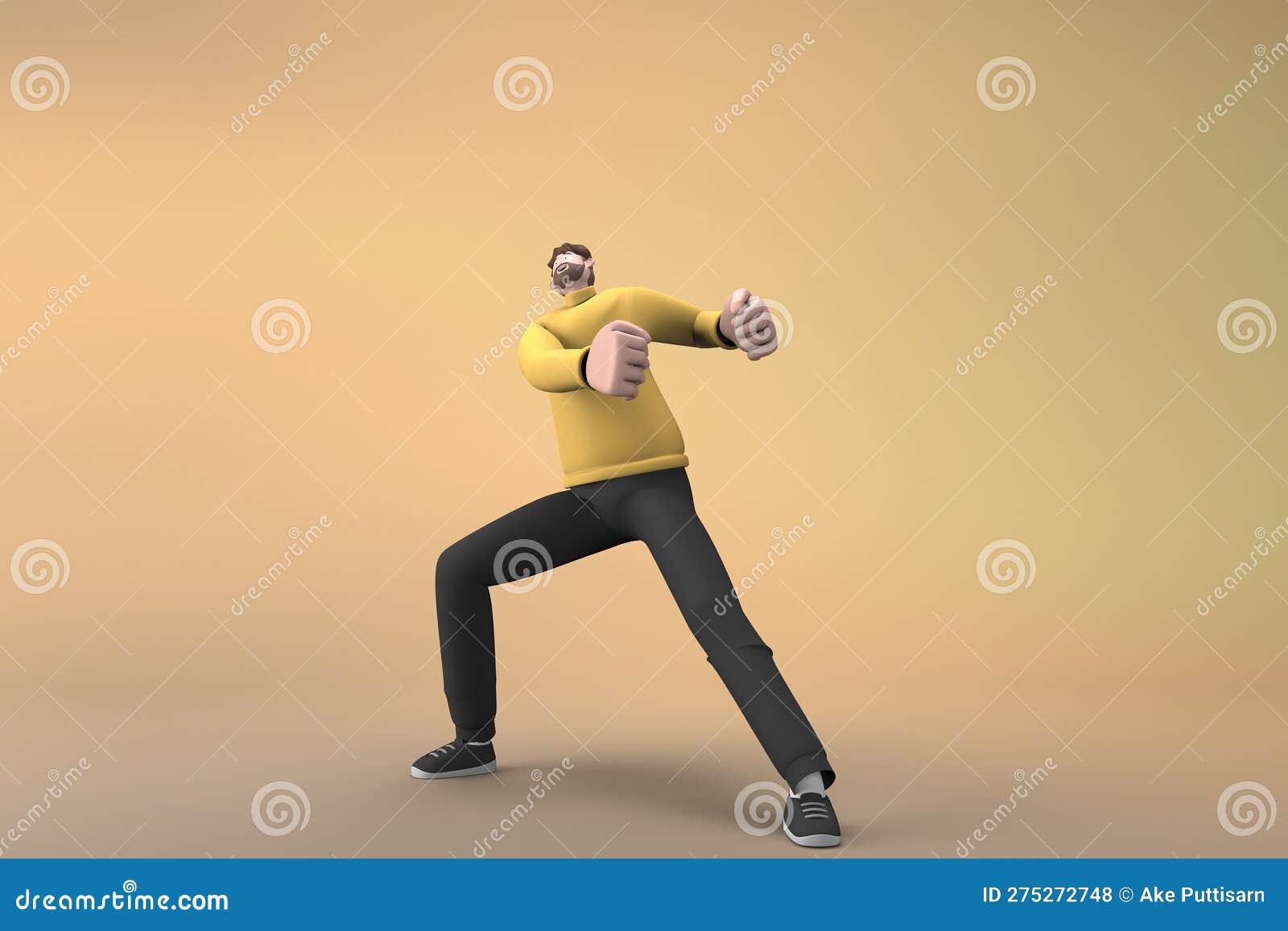 Man in Casual Clothes Making Gestures while Pushing or Pulling. 3D ...