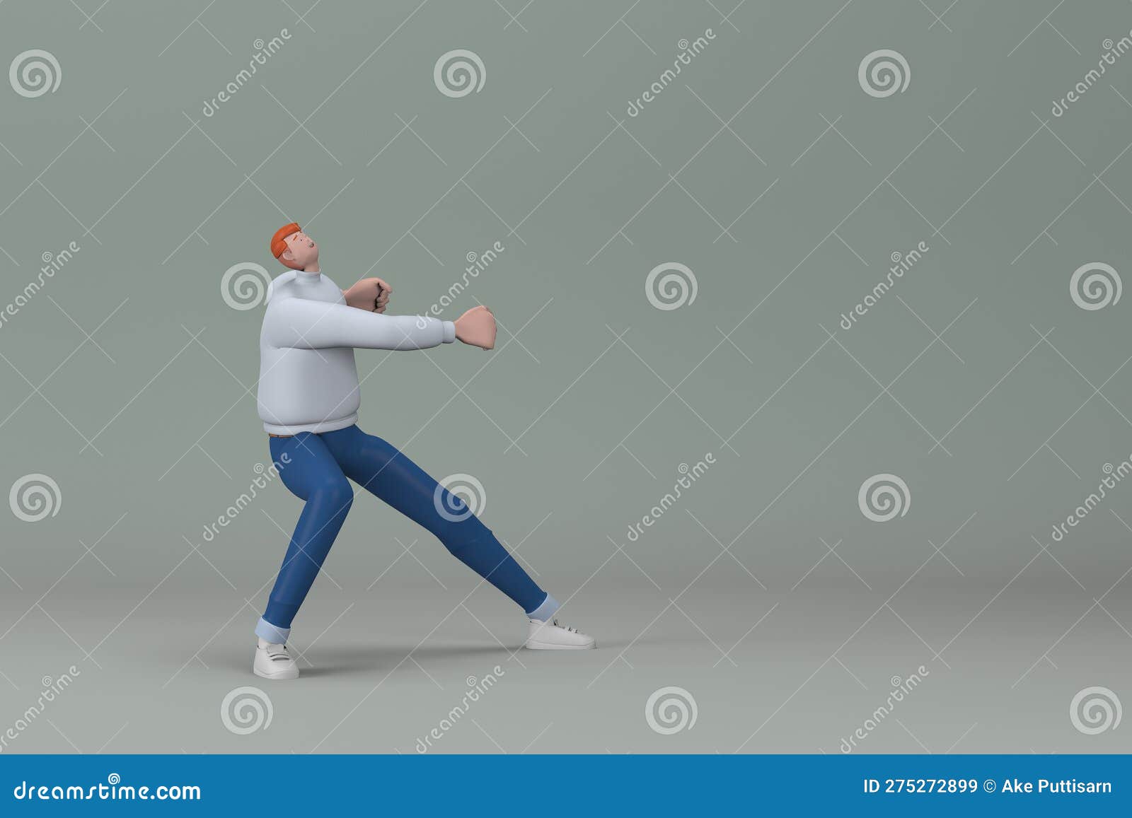 Man in Casual Clothes Making Gestures while Pushing or Pulling. 3D ...